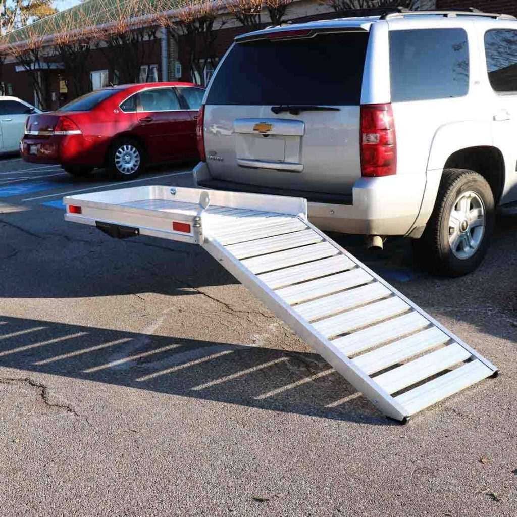 Hitch Mounted Aluminum Carrier with Ramp - evika.io - Assistive Technology